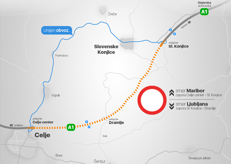 V nedeljo bo štajerska avtocesta med Celjem in Slovenskimi Konjicami ...